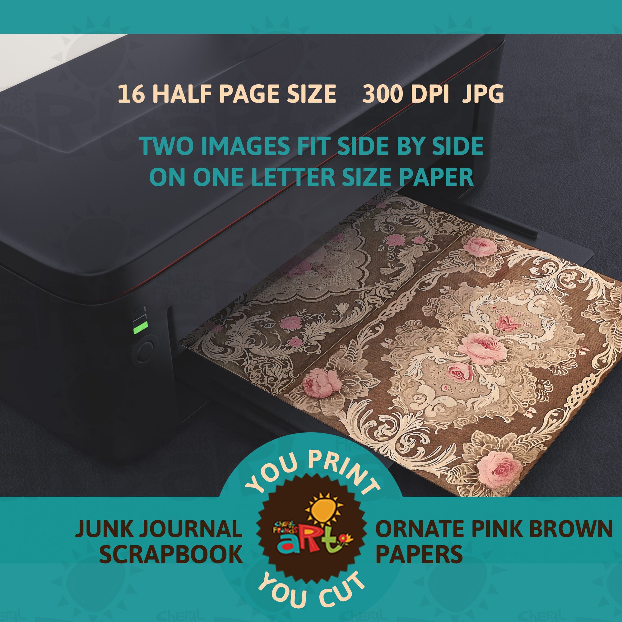 16 pc Decorative Backing Ornamental Printable Junk Journal Half Papers ...