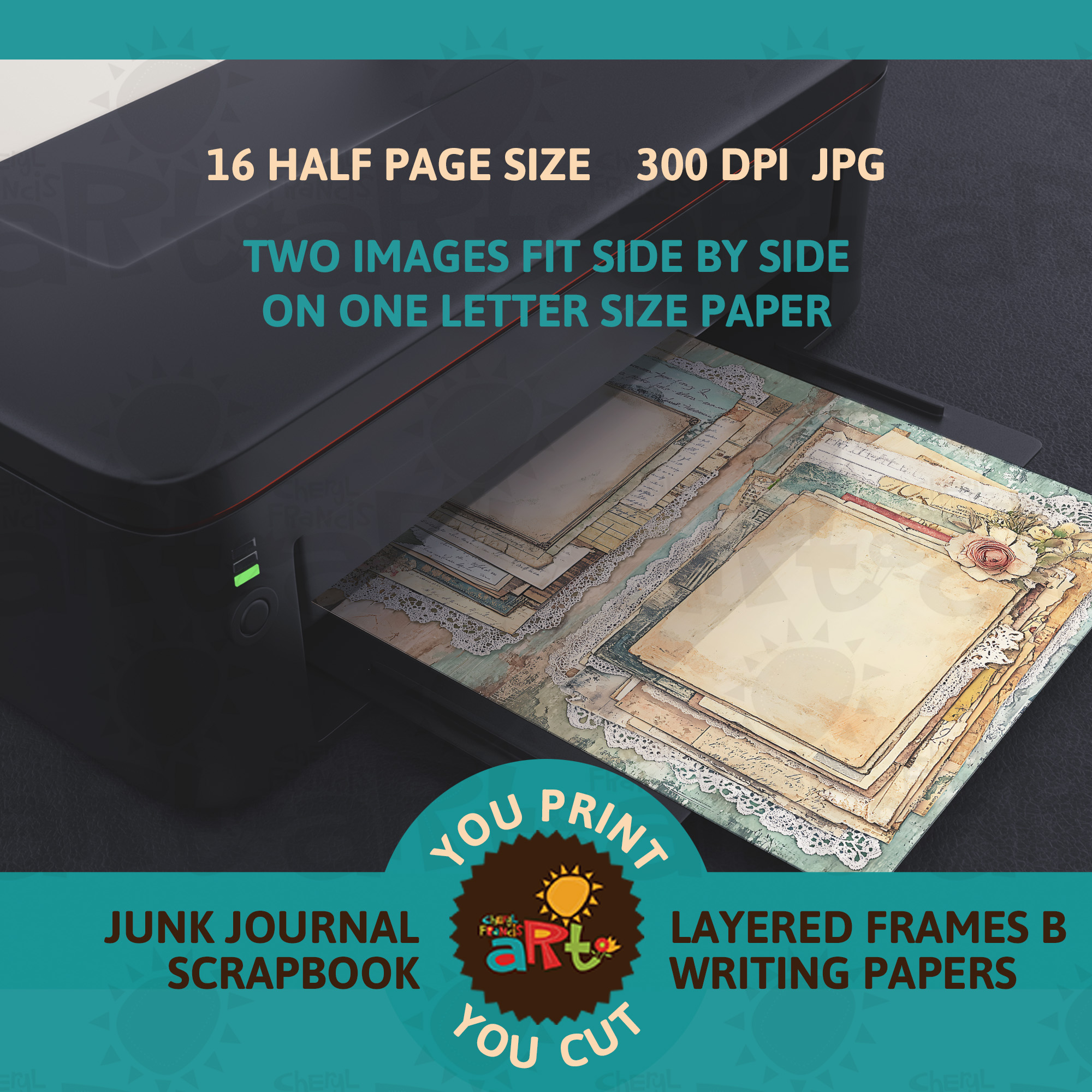 16 pc Style B Layers of Paper Blank Area with Flowers Printable Junk ...