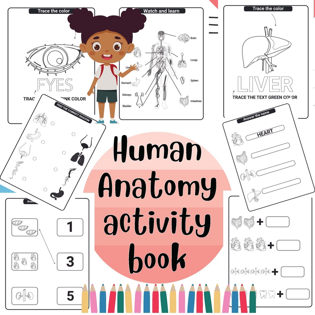Human Anatomy Coloring Pages with math activity book for Kids