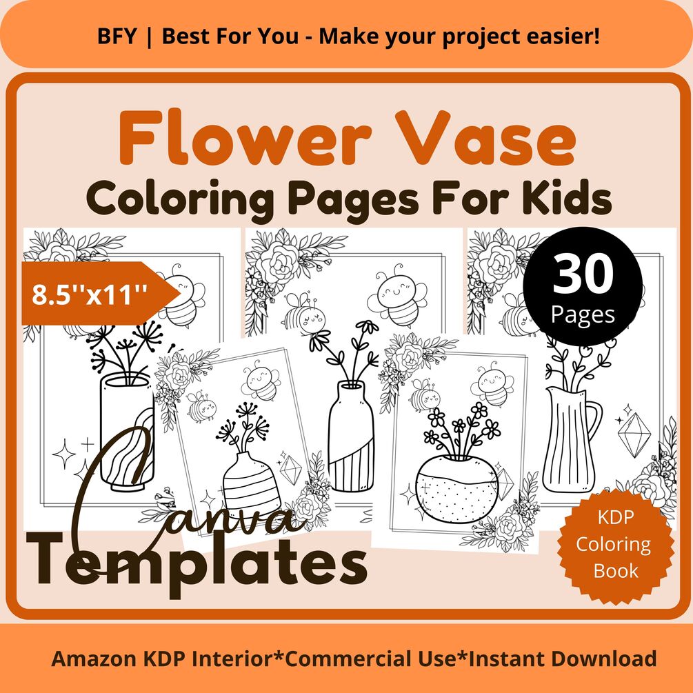 Printable Flower Vase Coloring Page | Coloring Pages For Kids 8.5''x11 ...