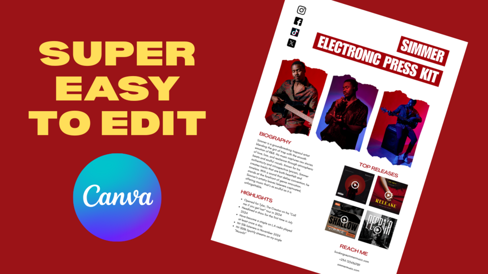 R&B Electronic Press Kit Template for Canva | Music Artist EPK Design