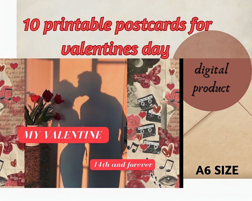 Valentine's day printable postcards A6 (digital product)