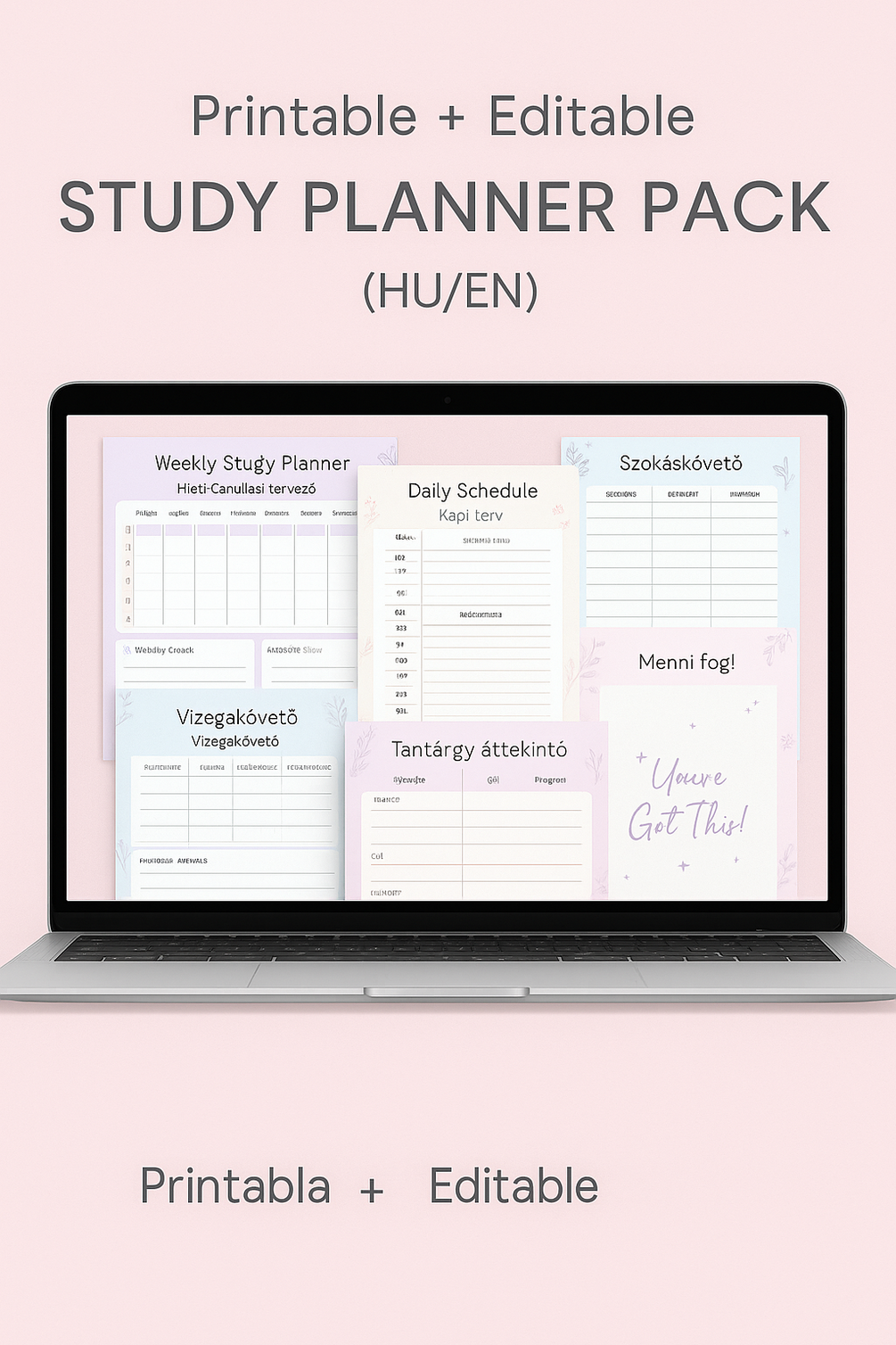 Study Planner Pack – Printable + Editable (HU/EN)