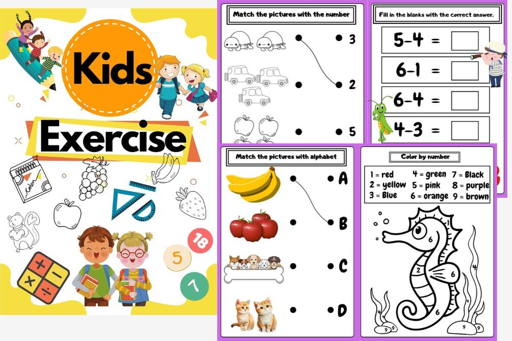 Kids Exercise - Kindergarten, Children (20 pages)