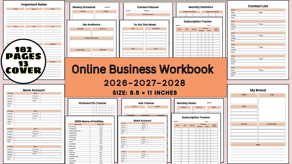 Online Business Workbook & 2026–2027-2028 | 182 Pages