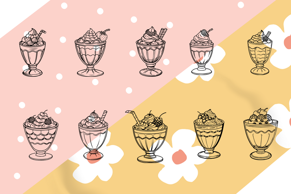 Parfait with various fruits line art, Printable SVG, PNG, EPS, Vector ...