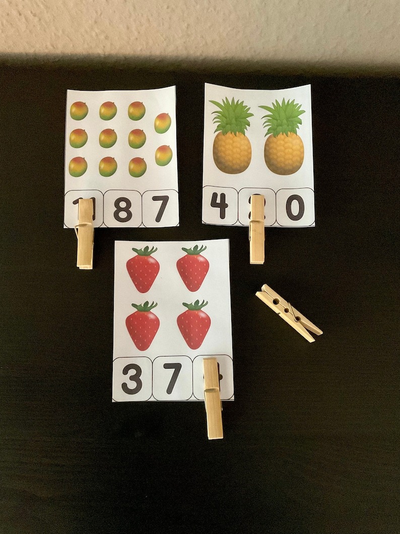40 Bracket Cards, Counting Cards for up to 20 Fruits and Vegetables ...