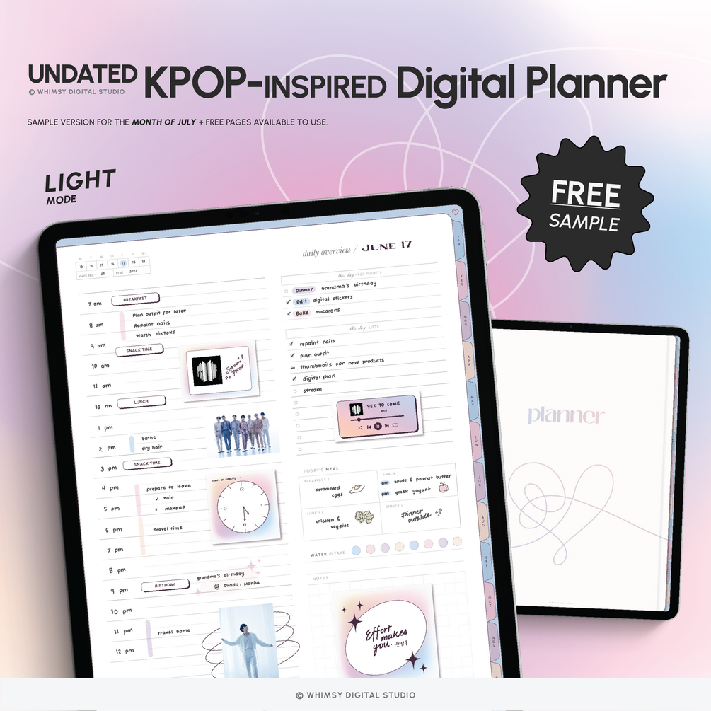 [Free Sample] BTS KPOP Undated Digital Planner - Light Mode - Love ...