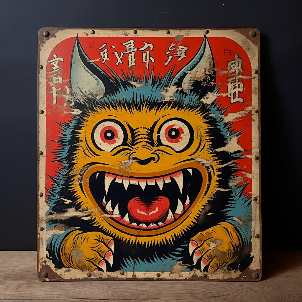 Vintage Japanese Monster Metal Sign