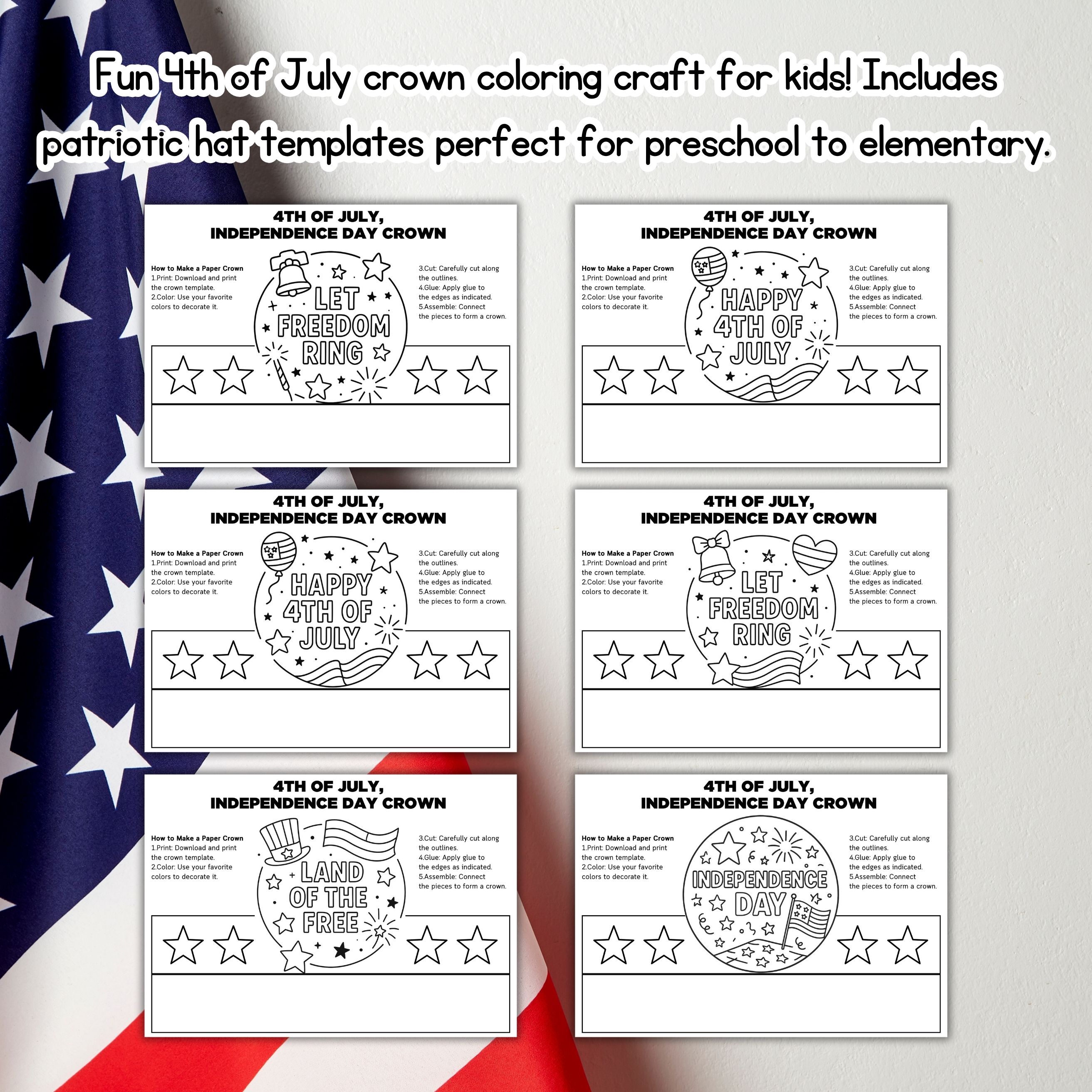 4th of July Crown Craft for Kids, Independence Day Coloring Activity ...