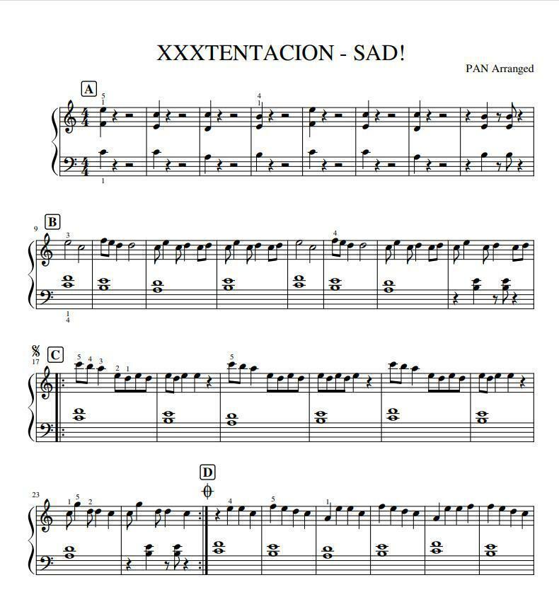 XXXTENTACION - SAD! (Easy) piano sheet in C major