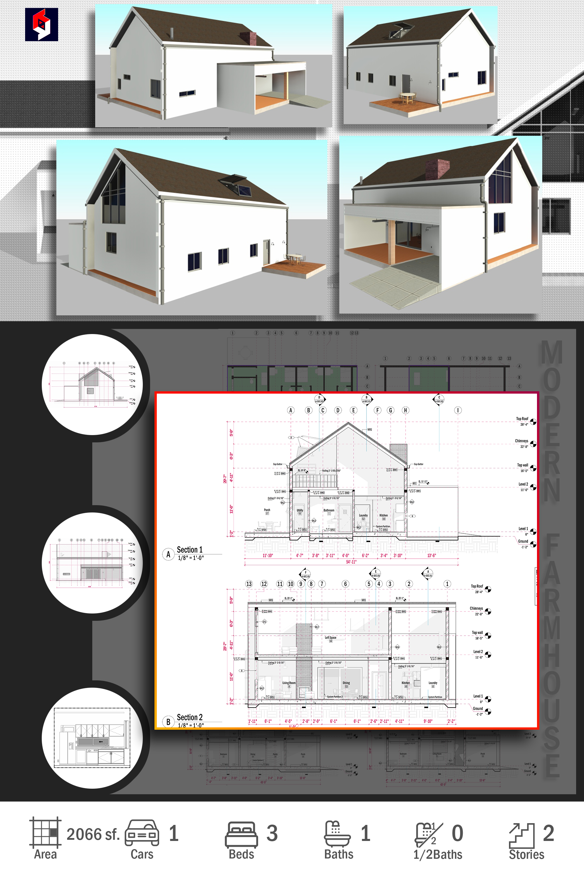 Modern Farmhouse Plan and Architecture Design Drawing - MF1 ...