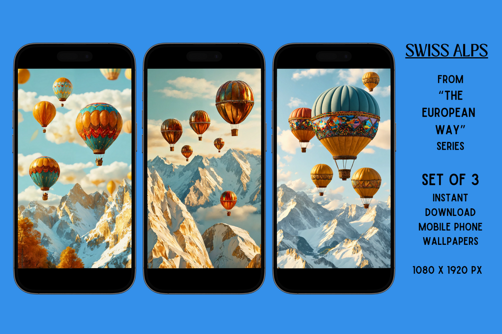 Mobile Phone Wallpapers / Instant Download / 3 PNG (Swiss Alps)