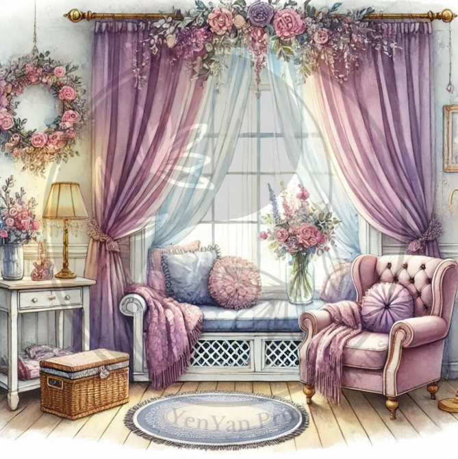 50 Dreamy Purple Cozy Nook Illustration Digital Images Digital Art ...