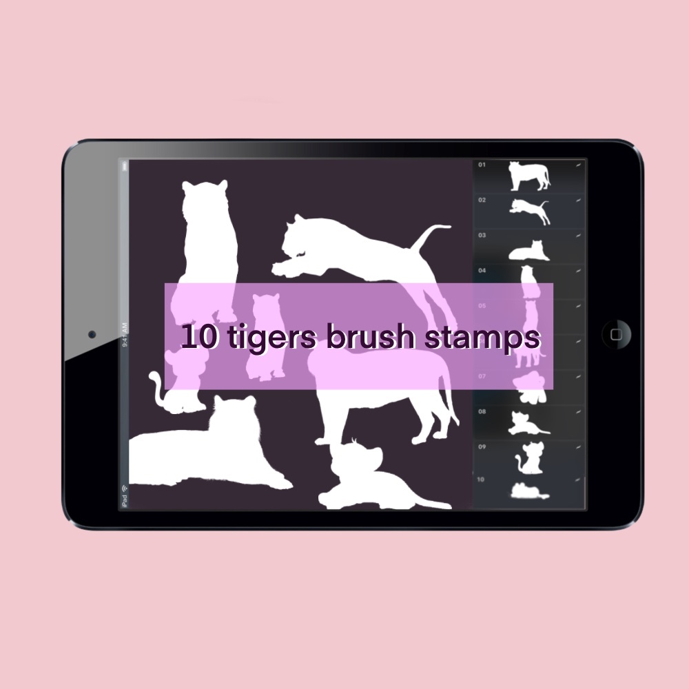 10 brushes of Tigers stamps for procreate