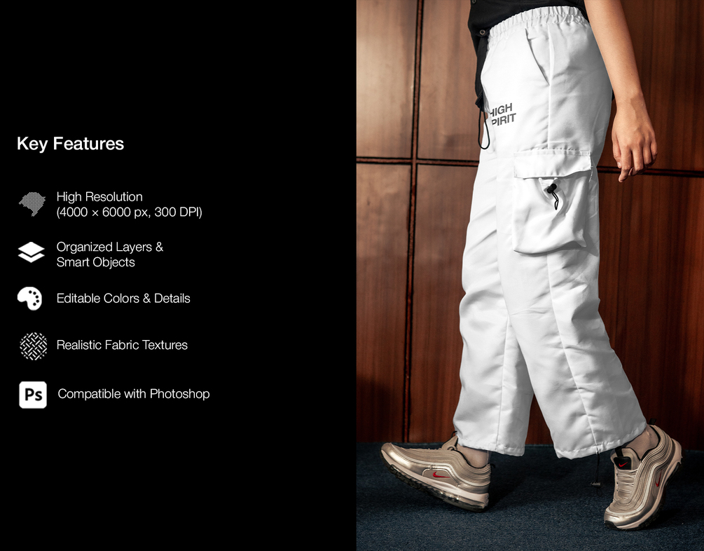 Premium Cargo Pants Mockup (5 PSD Scenes)