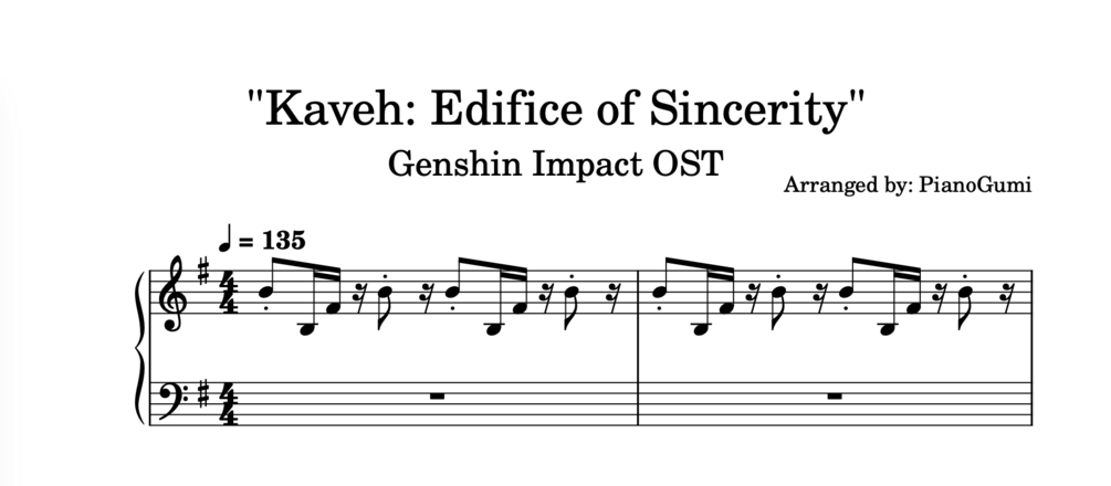 Genshin Impact OST - "Kaveh: Edifice of Sincerity" - EASY Piano Sheet Music