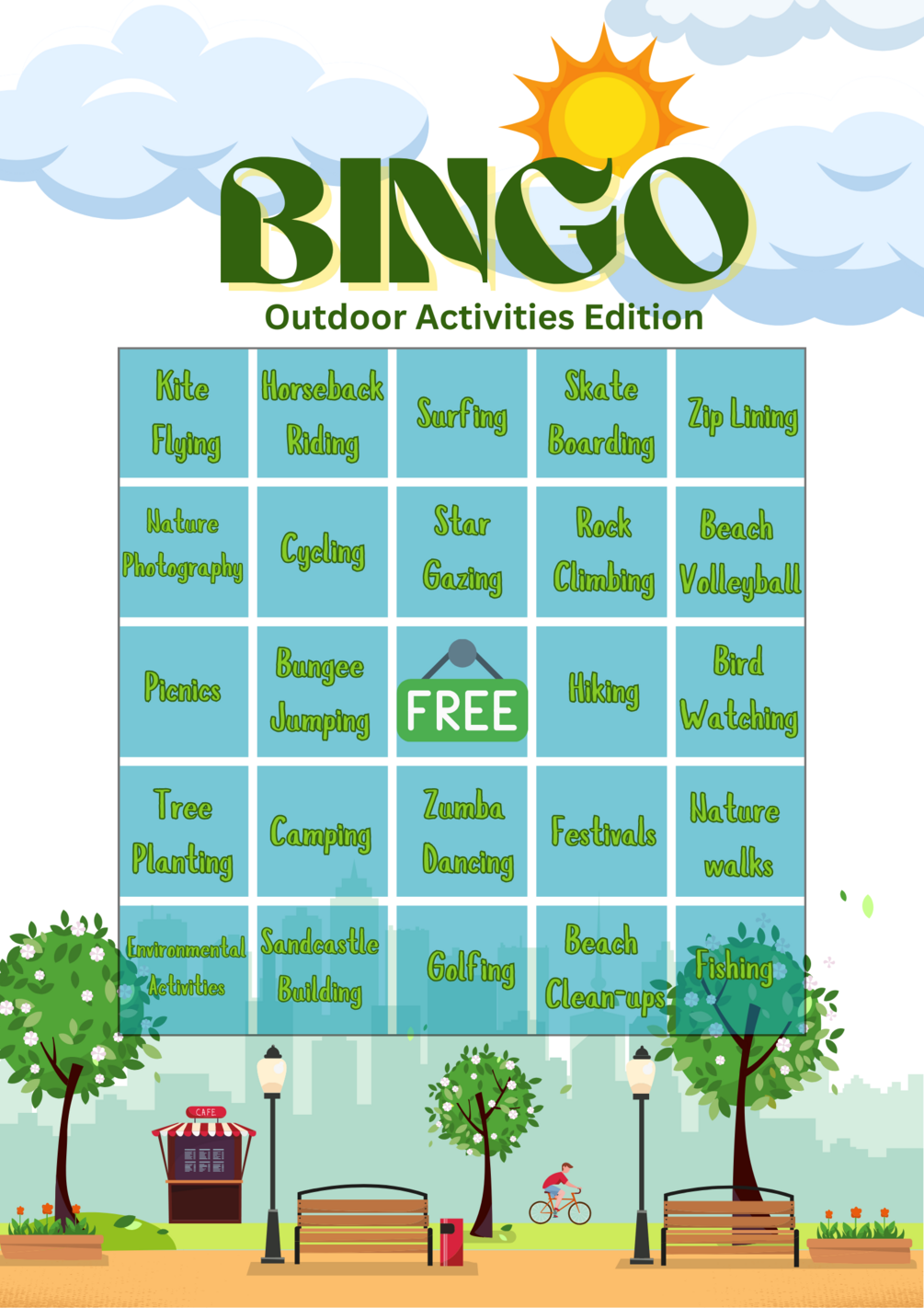 Bingo Cards: Outdoor Activities and Nature