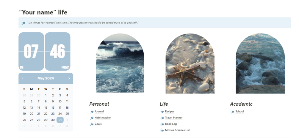 Ocean Themed Notion Template
