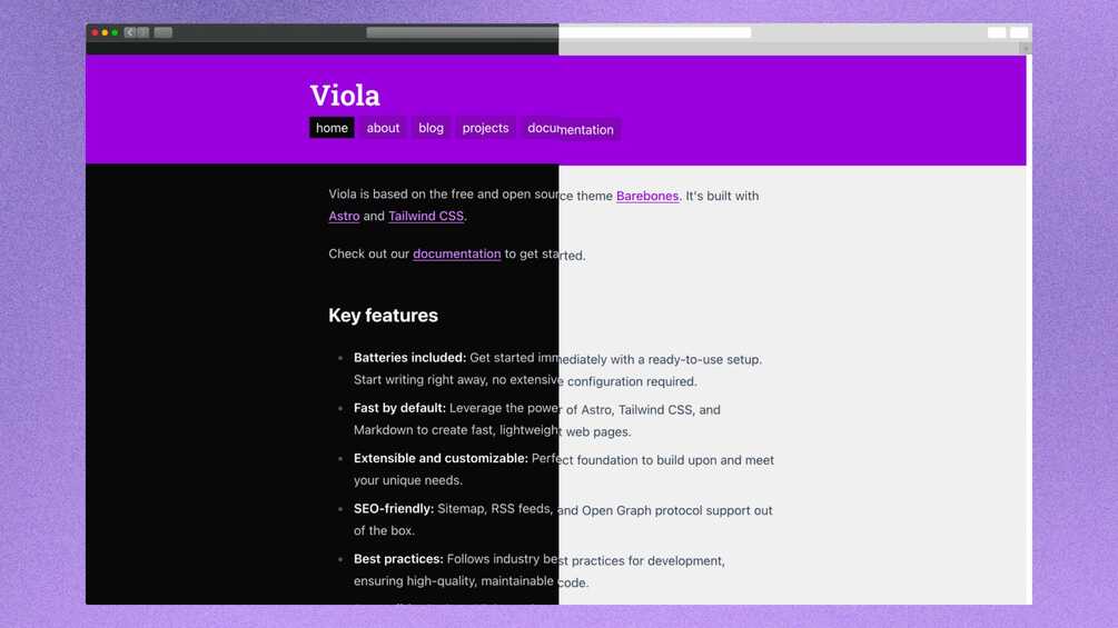 Viola: Astro + Tailwind CSS Website Theme