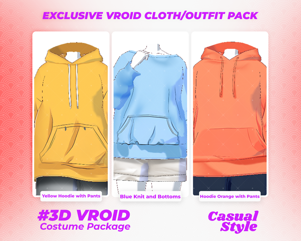 Casual VRoid Clothing Pack | 3D Hoodie & Pans for Female Avatars ...