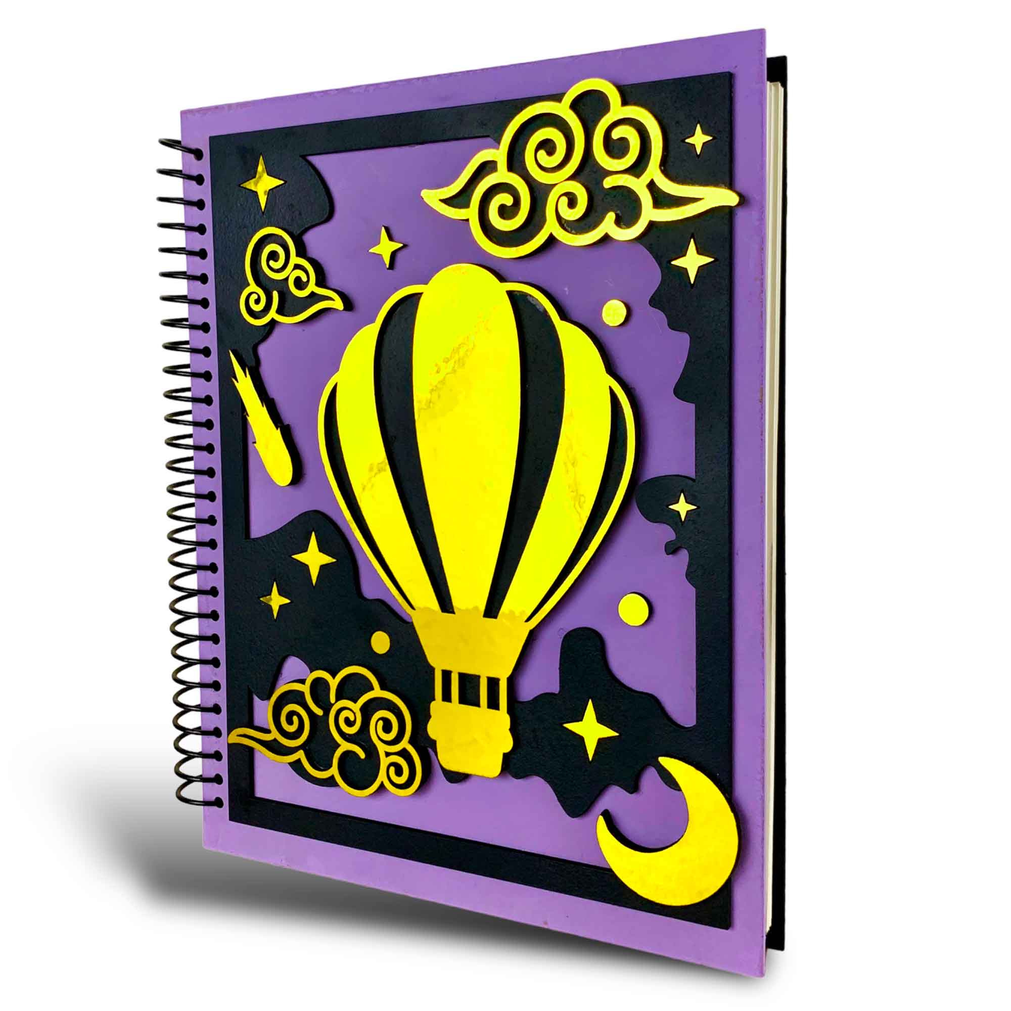 Handcrafted Vintage Hot Air Balloon Spiral Lined & Bullet Journal -200 ...