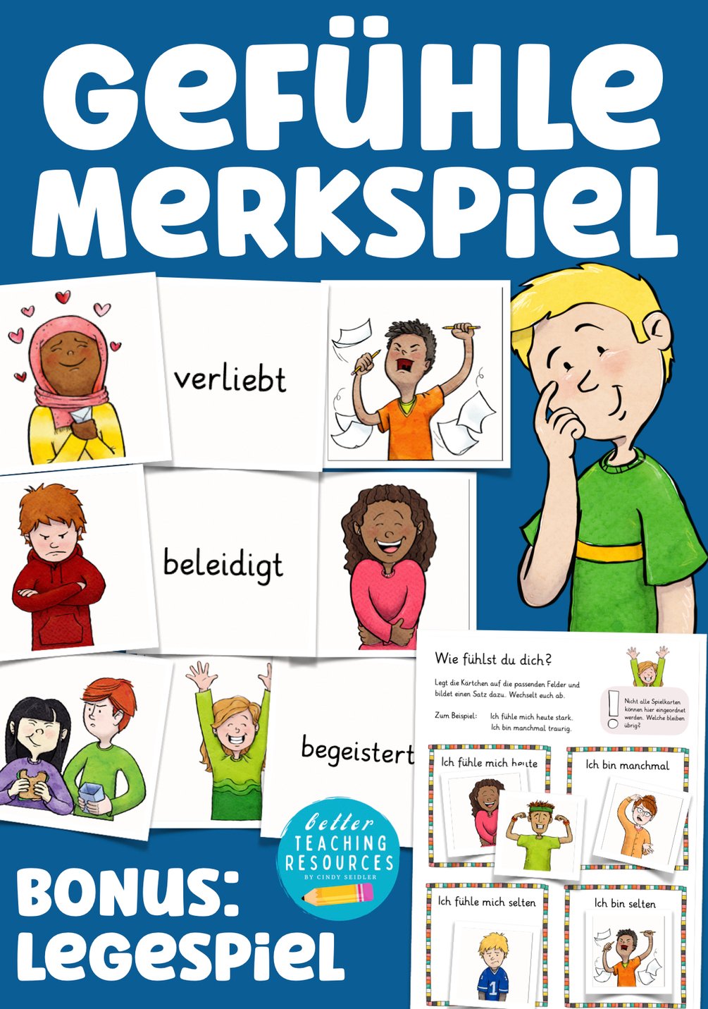 German feelings vocabulary game Deutsch Gefühle Memory Spiel