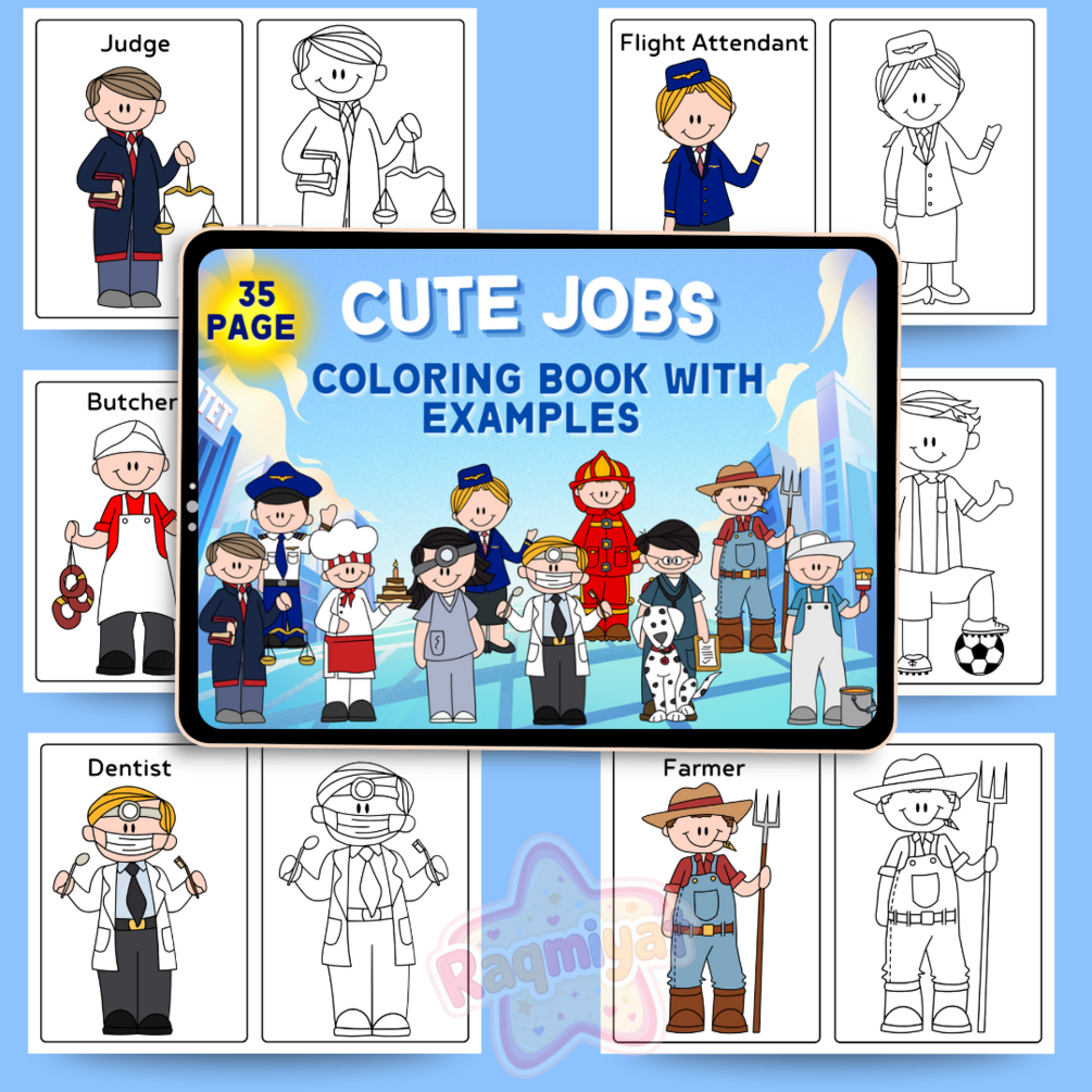 Cute Jobs Coloring Book with examples
