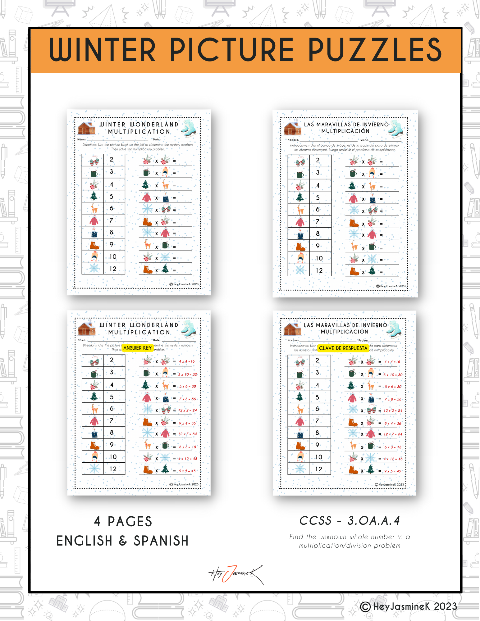 [FREE SAMPLE] Winter Picture Puzzles | Grades 6+ | English & Spanish