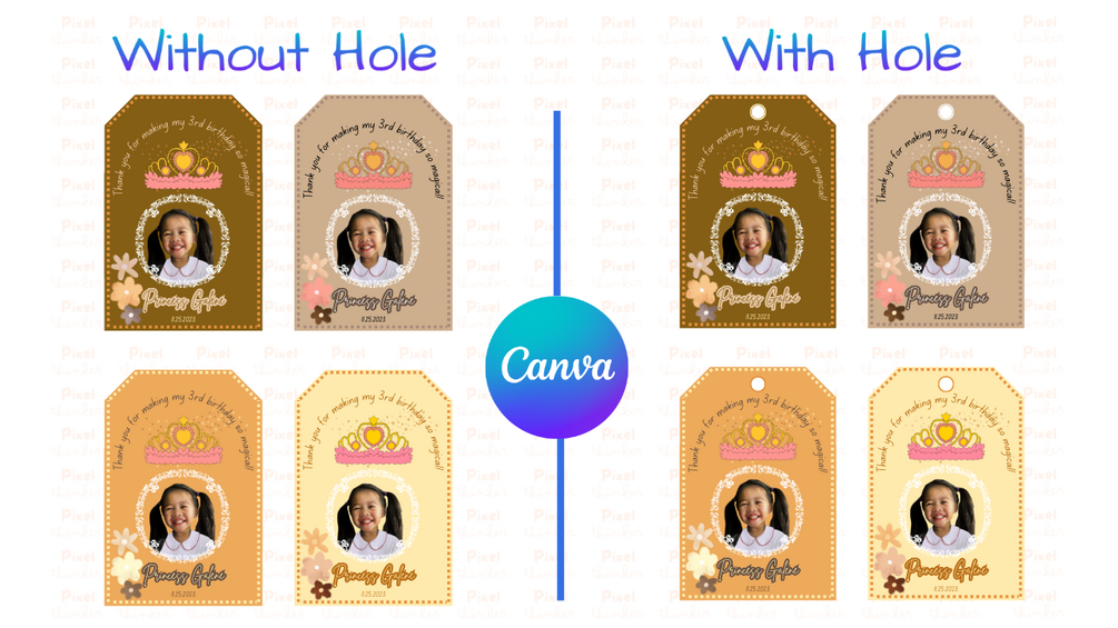 Editable Pretty Princess Thank You Label Tag, Hang Tag, Birthday Tag ...