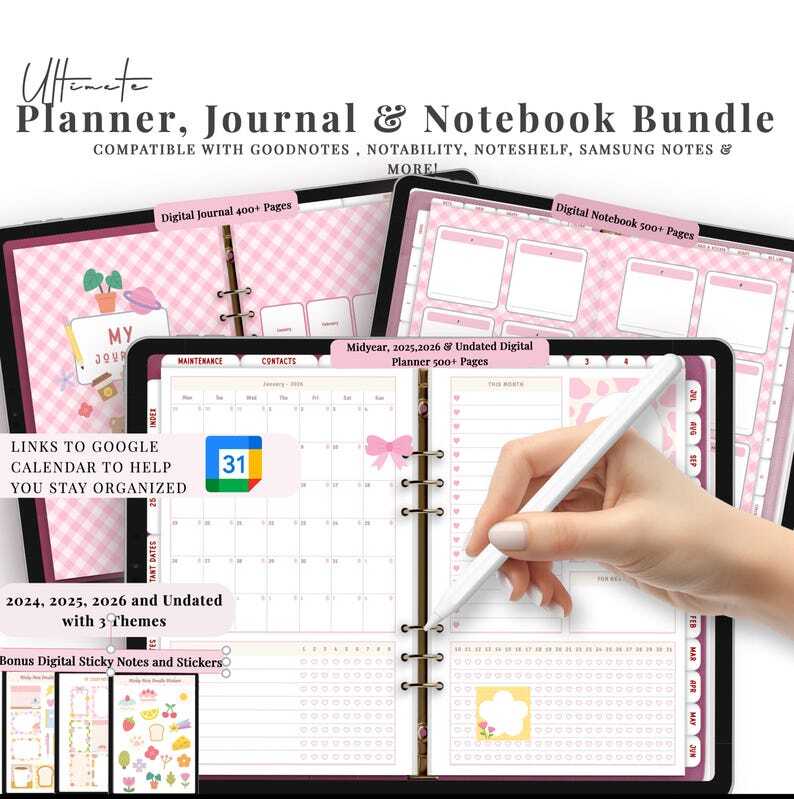 Midyear 2025 2026 Digital Planner, 12-Section Customizable Notebook ...