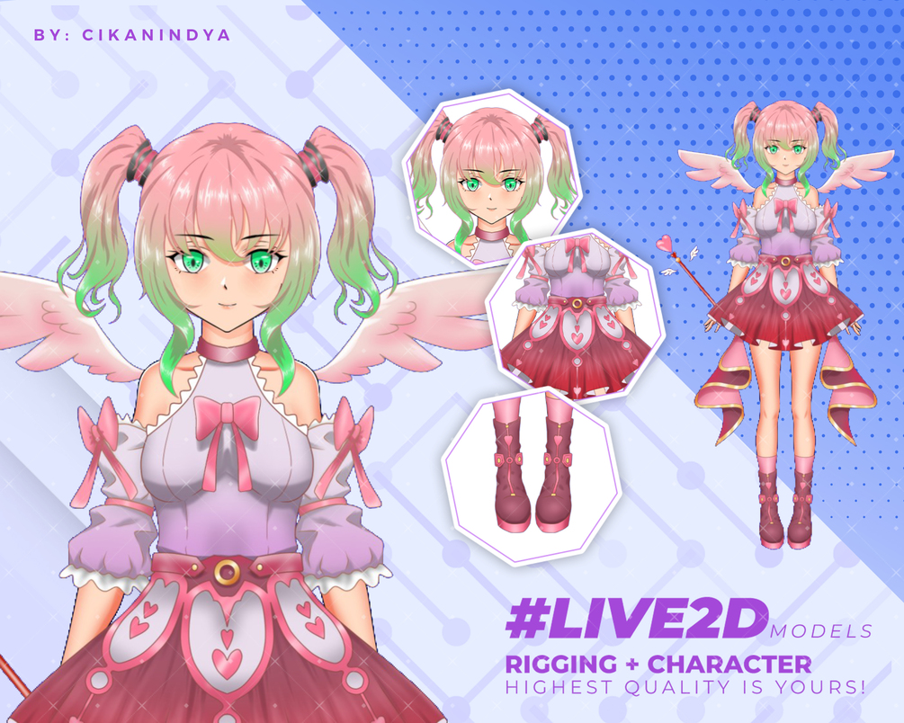 VTuber Live2D | Vtuber Model Green & Pink Haired Fairy | 7 Expressions ...