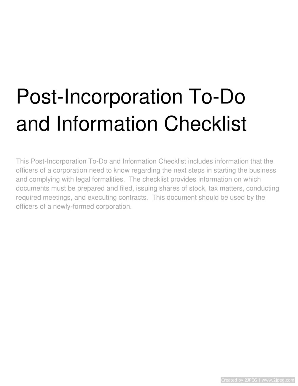 Post-Incorporation To-Do and Information Checklist