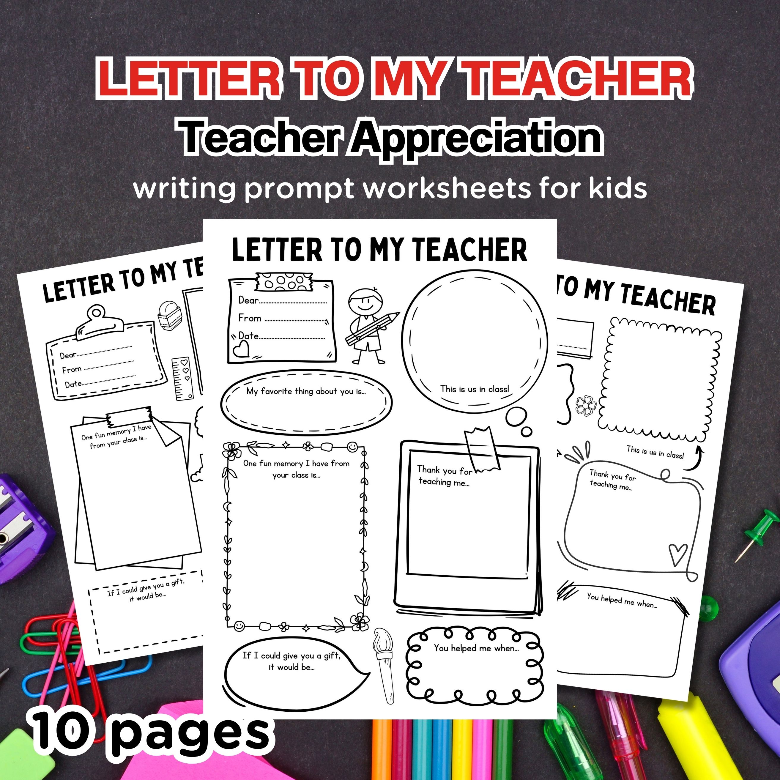 Letter to my teacher, End of Year Activity, Writing Worksheet for 2nd-5th