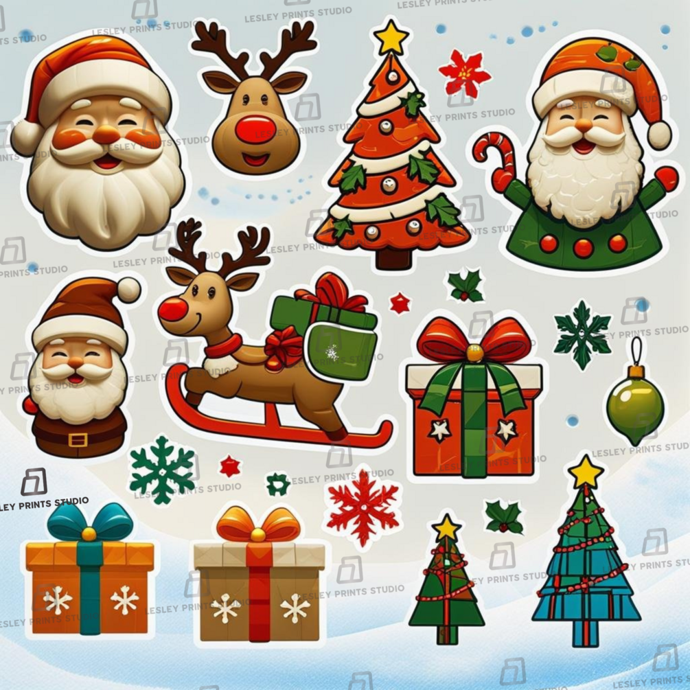 Christmas Stickers 1 Sheet V2– Cute Santa, Reindeer, Elves & Holiday ...