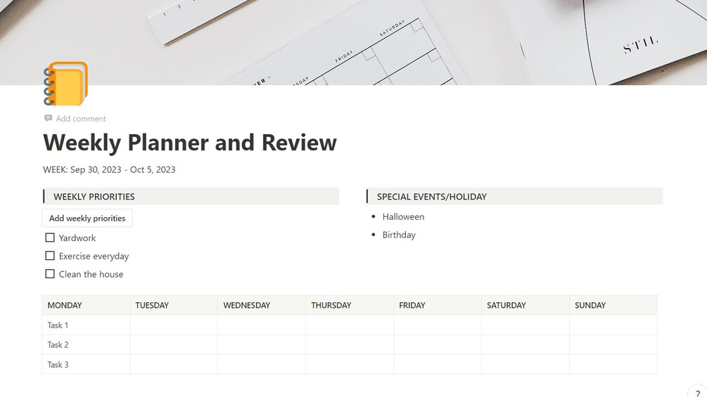 Notion - Weekly Planner and Review
