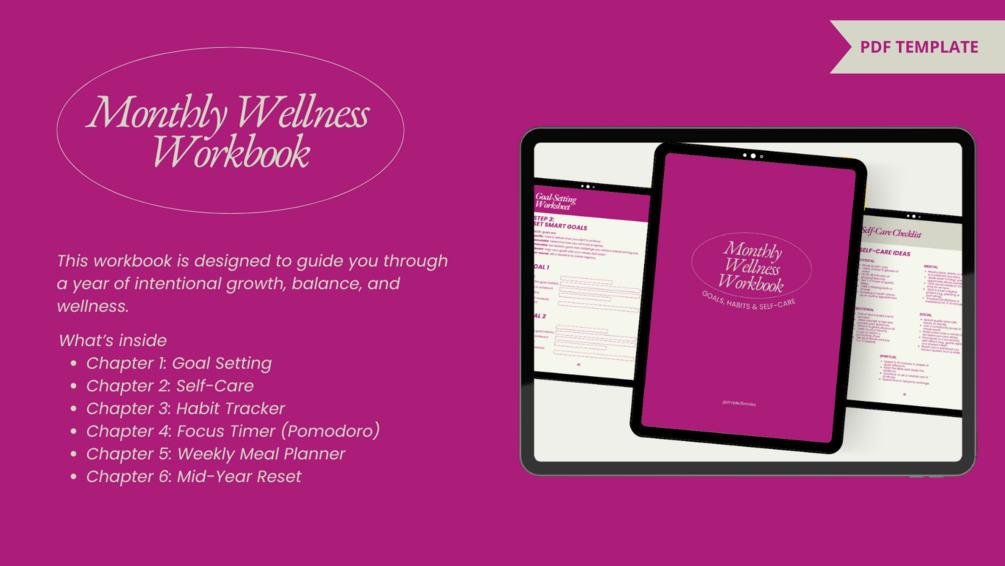 Monthly Wellness PDF Workbook (Raspberry)