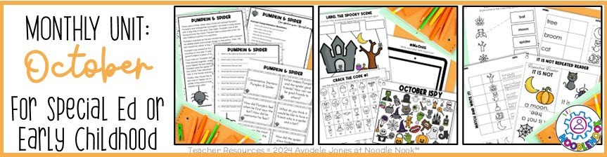 October Themed Monthly Unit & Task Cards for Early Elementary & Special ...