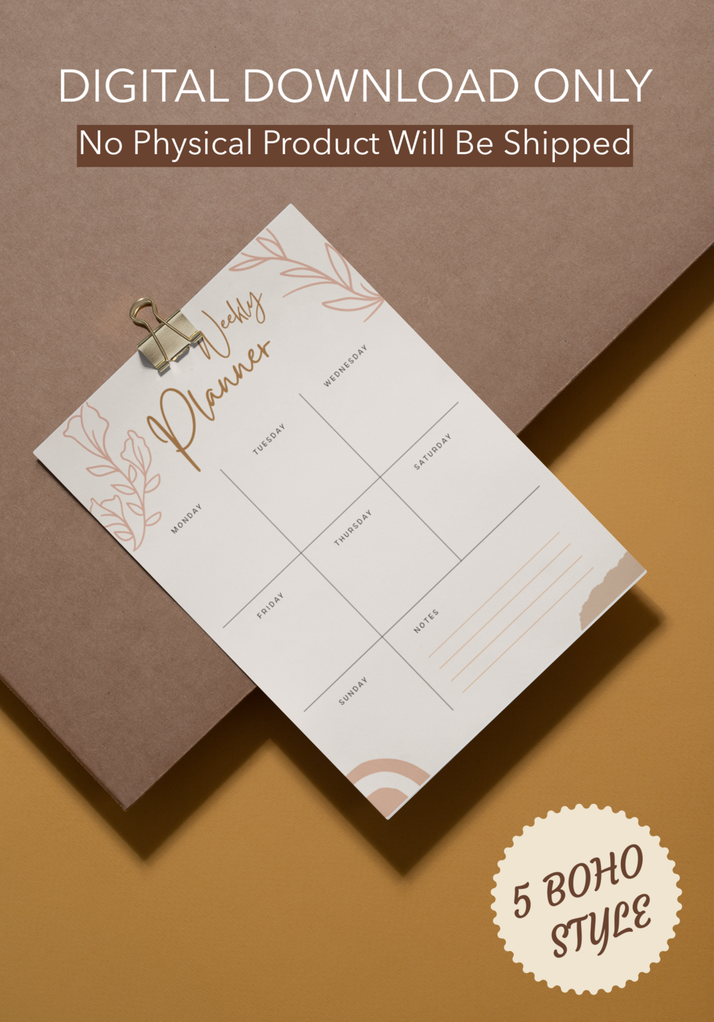 Digital and A4 Weekly Planner, Boho Style, Printable planner, Thoughts ...