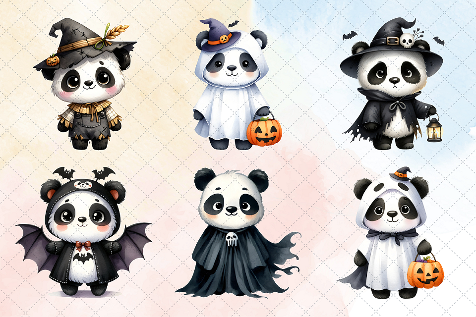 Spooky Panda Watercolor Sublimation Bundle
