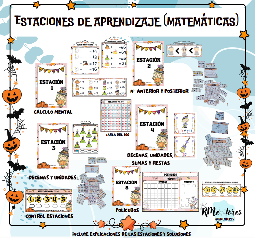 Estaciones de aprendizaje (matemáticas con temática Halloween)