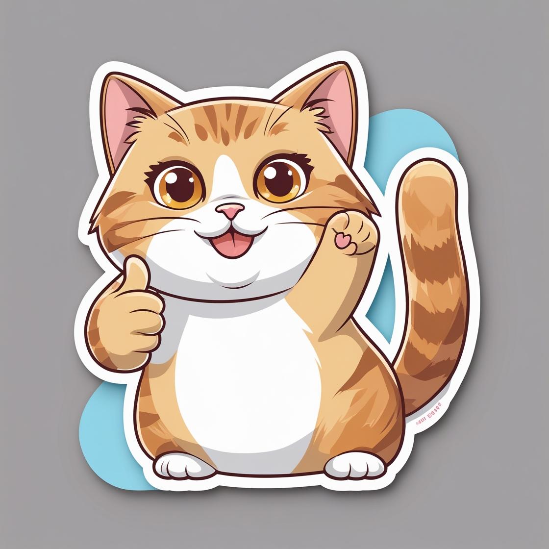 Thumbs Up Cat – Cheerful Cartoon Kitty Sticker