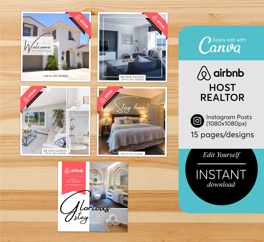 15 Simple Airbnb Instagram Posts - Editable in Canva