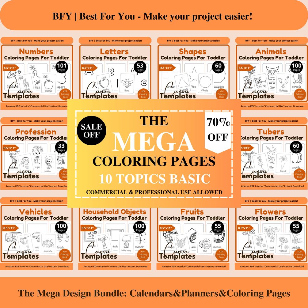 The Mega Design Bundle Coloring Pages | Printable KDP Coloring Book 8.5 ...