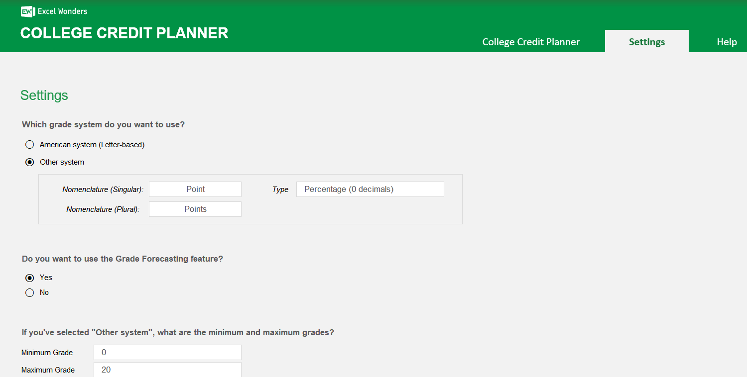 College Credit Planning Excel Template | Excel Wonders