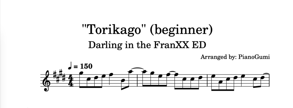 Darling in the Franxx ED - "Torikago" - BEGINNER Piano Sheet Music