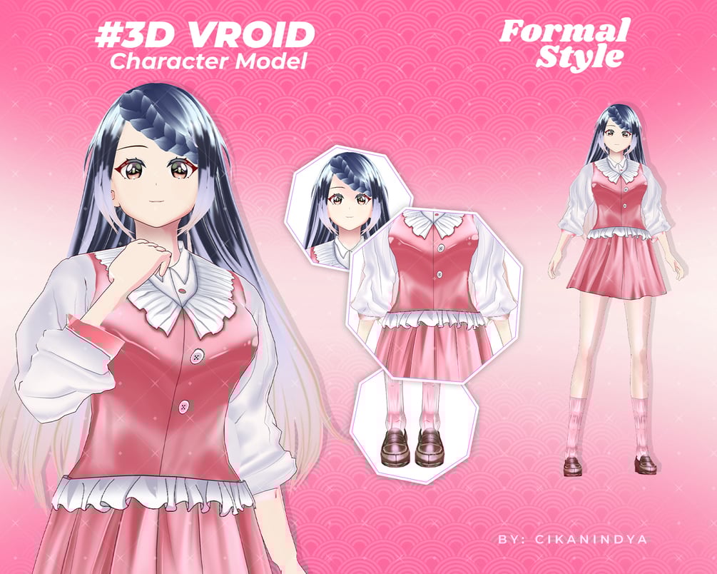 Stylish 3D Vroid Character Blue Hair Anime School Girl for Streamer ...