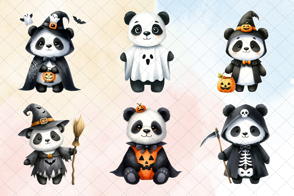 Spooky Panda Watercolor Sublimation Bundle