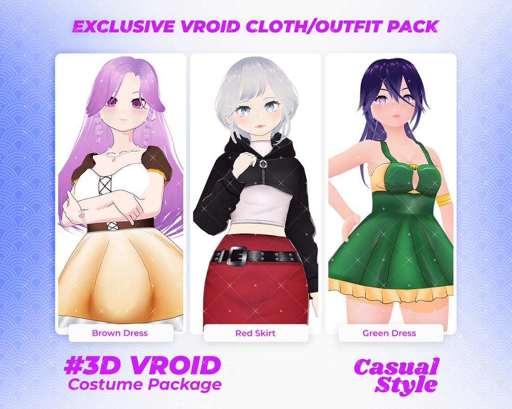 Modern Casual Clothes Collection for Female Avatars - VRoid Clothing Pack, Virtual Style, VRoid ...