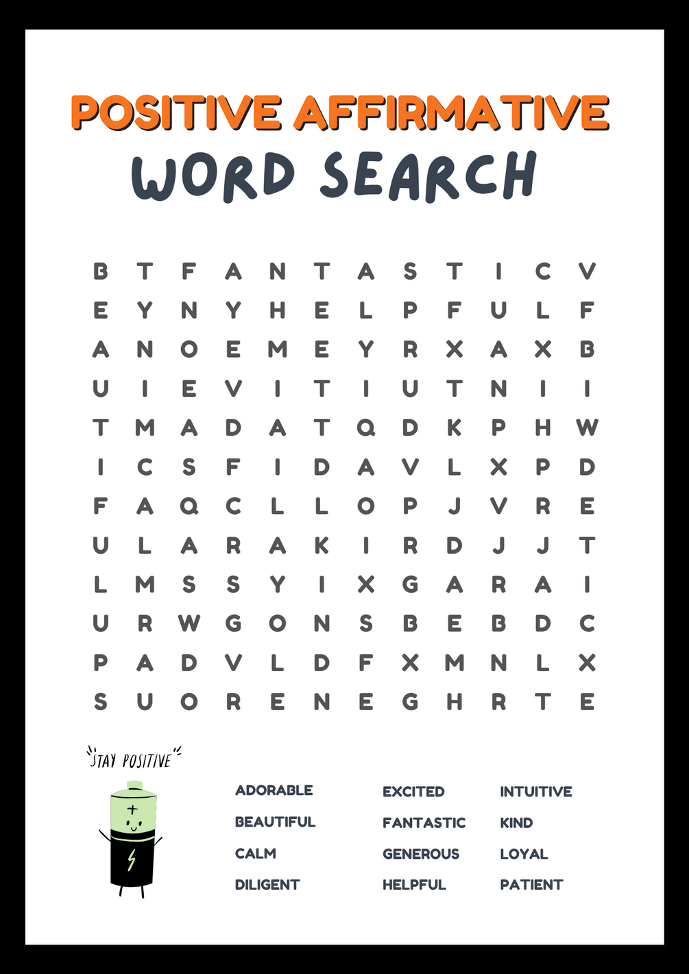 Positive affirmation word search puzzle book